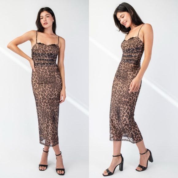 Dresses | 24 Hour Sale Animal Instinct Leopard Print Mesh Midi Dress ...